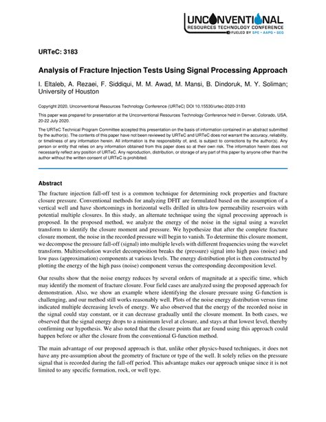 Pdf Analysis Of Fracture Injection Tests Using Signal Processing Approach