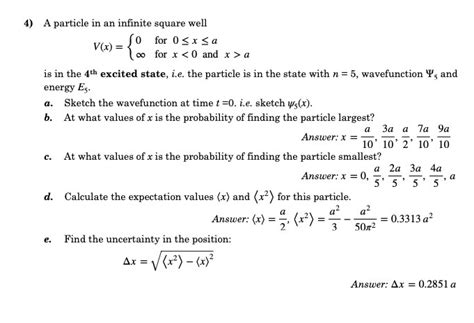 Solved 4 A Particle In An Infinite Square Well 0 For 0 A Is Chegg Com