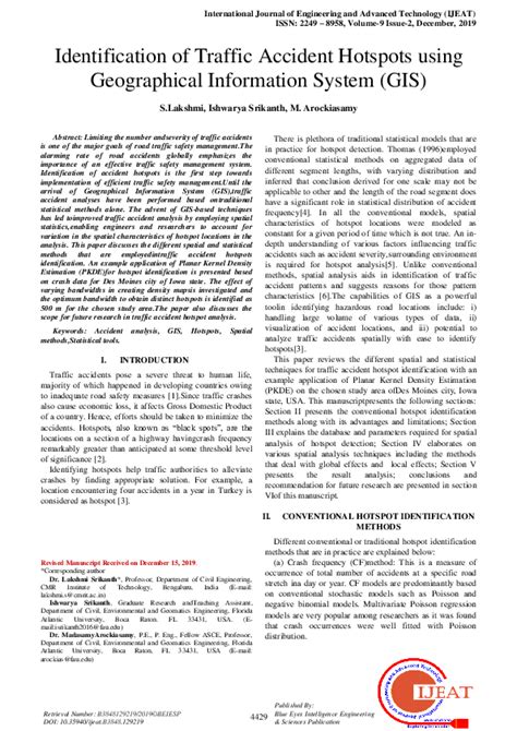 Pdf Identification Of Traffic Accident Hotspots Using Geographical Information System Gis
