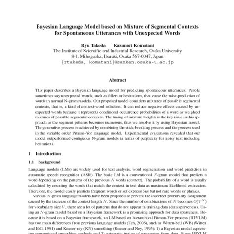 Bayesian Language Model Based On Mixture Of Segmental Contexts For Spontaneous Utterances With