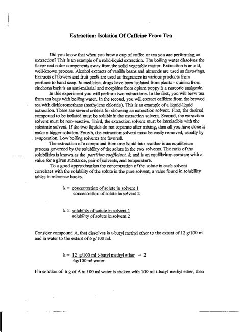 Caffeine Extraction Lab Report CHEM 3411 Studocu