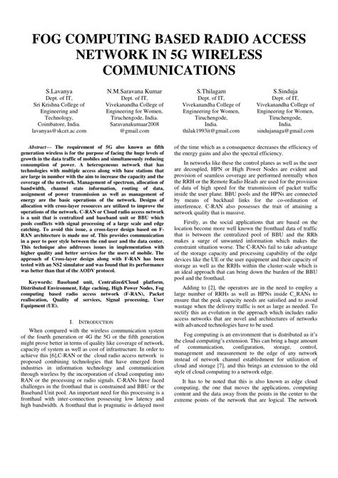 Pdf Fog Computing Based Radio Access Network In 5g Wireless