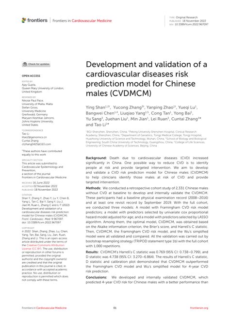 Pdf Development And Validation Of A Cardiovascular Diseases Risk
