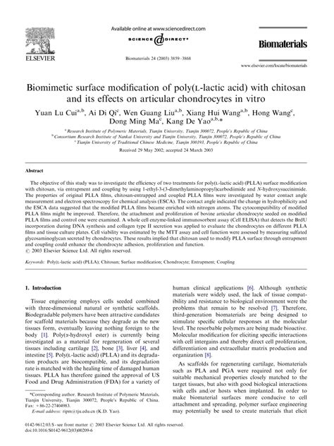 Pdf Biomimetic Surface Modification Of Polyl Lactic Acid With Chitosan And Its Effects On