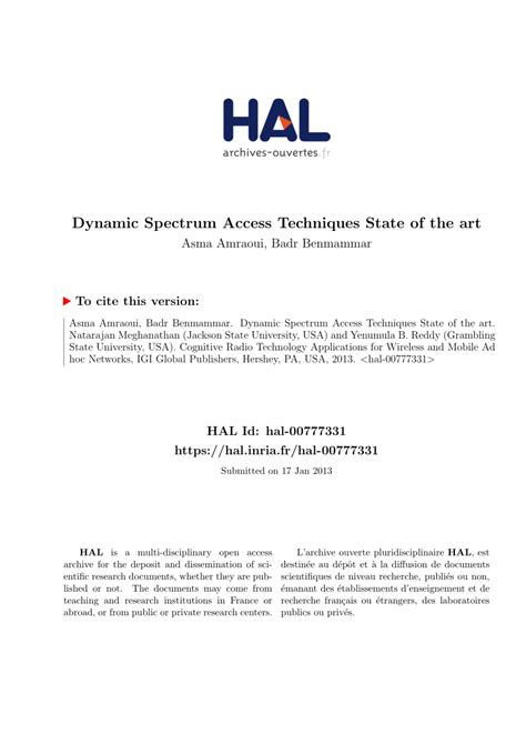 PDF Dynamic Spectrum Access Techniques State Of The Art