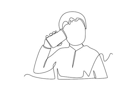 연속 한 줄 그리기 종이를 들고 있는 행복한 소년은 메시지 통신 개념을 듣기 위해 전화를 걸 수 있습니다 단일 선 그리기