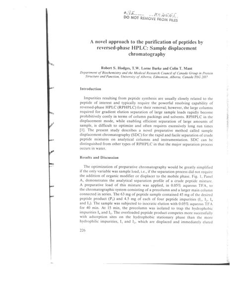 Pdf A Novel Approach To The Purification Of Peptides By Reversed Phase Hplc Sample