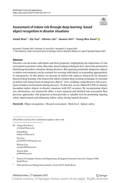 Assessment Of Indoor Risk Through Deep Learning Based Object
