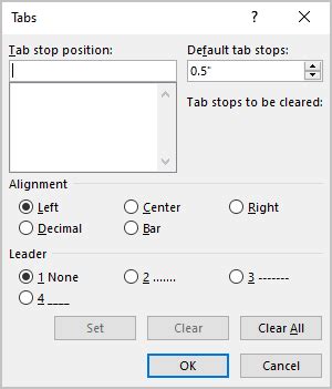 Setting Tabs Using The Tabs Dialog Box Microsoft Word