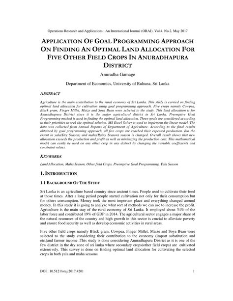 Pdf Application Of Goal Programming Approach On Finding An Optimal Land Allocation For Five