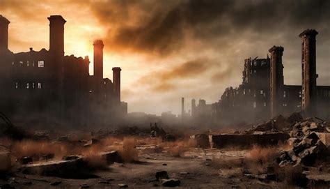 Concepto Apocalíptico Ruinas De Una Ciudad Abandonada Viejos Edificios
