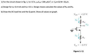 Answered For the circuit shown in fig V₁ v μnCox μA v² L μm W μm a