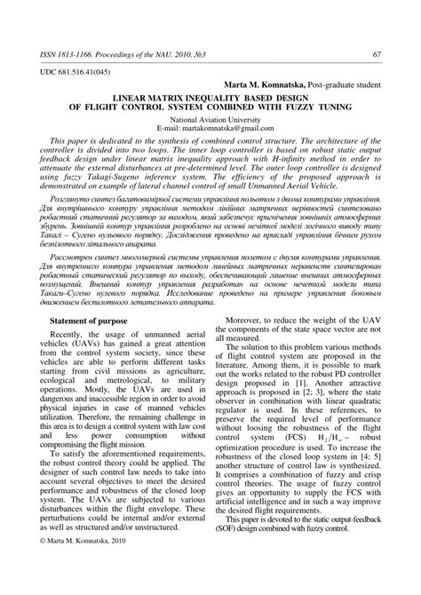 Pdf Linear Matrix Inequality Based Design Of Flight Control System Combined With Fuzzy Tuning