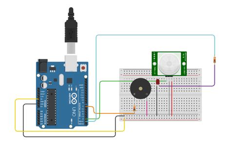 Circuit Design Pir Sensor With Buzzer And Led Tinkercad