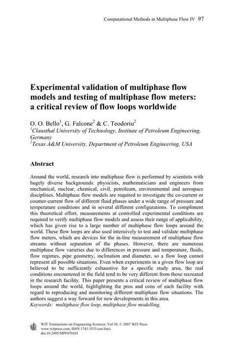 PDF Experimental Validation Of Multiphase Flow Models And Testing Of Multiphase Flow Meters A