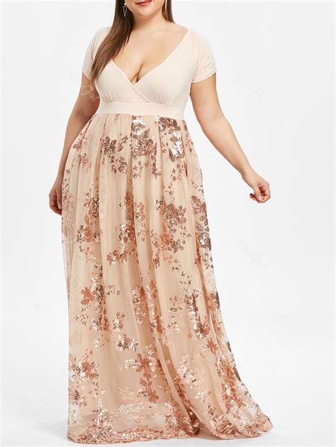 Plus Size Floral Sequined Maxi Prom Dress 43 Off Rosegal