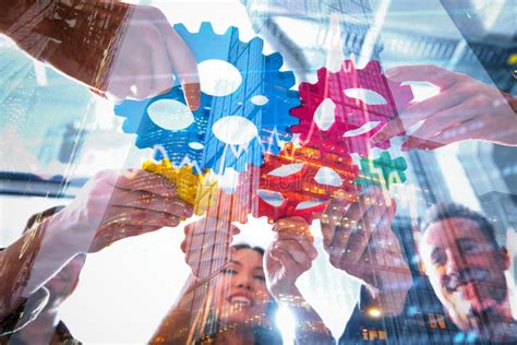 Business Team Connect Pieces Of Gears Teamwork Partnership And Integration Concept Stock Image