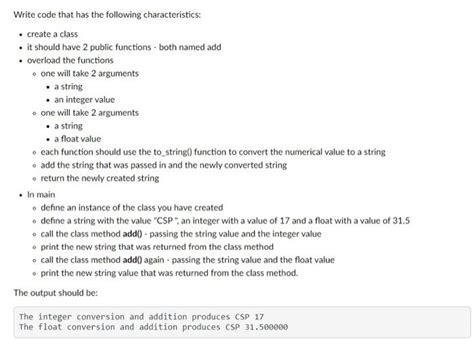 Solved Write Code That Has The Following Characteristics