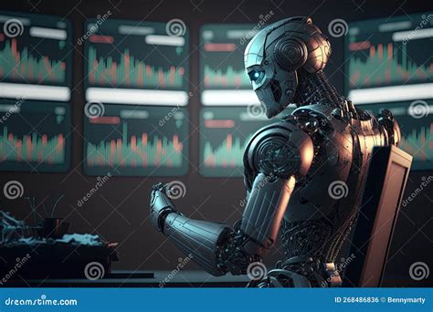 Robot Trading On Candlestick Chart Using Ai Stock Illustration