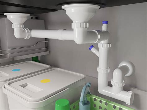 Space Saving Two Bowl Water Trap Manual Composite Vertical Overflow