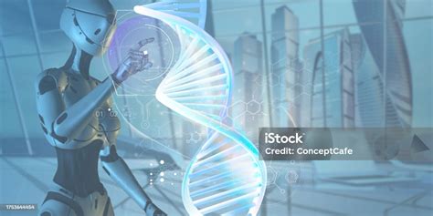 하늘색 배경에 Dna를 가진 인공 지능의 작품 3d 렌더링 0명에 대한 스톡 사진 및 기타 이미지 0명 Dna Sf 영화 Istock