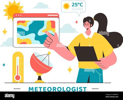 Meteorologist Vector Illustration With Weather Forecast And Atmospheric Precipitation Map In A