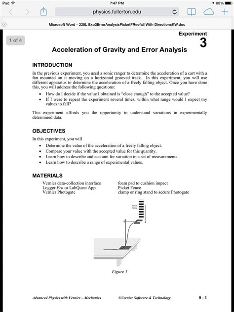 physics acceleration of gravity and error analysis lab report physics