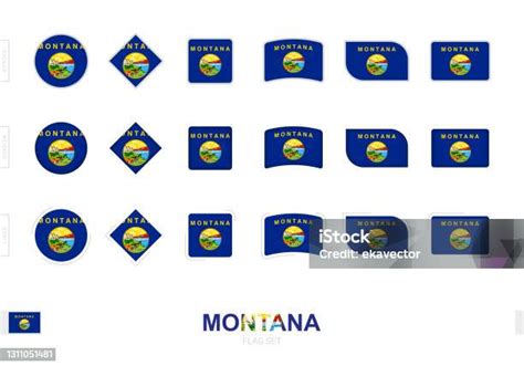 몬태나 플래그 세트 세 가지 다른 효과와 몬태나의 간단한 플래그 0명에 대한 스톡 벡터 아트 및 기타 이미지 0명 구 그림자 Istock