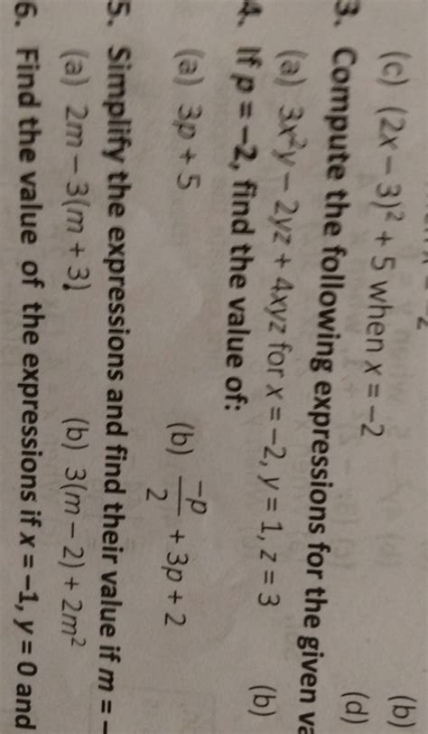 c 2x−3 2 5 when x −23 compute the following expressions for the give