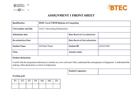 1 Unit 2 Assignment 1 Frontsheet Assignment 1 Front Sheet