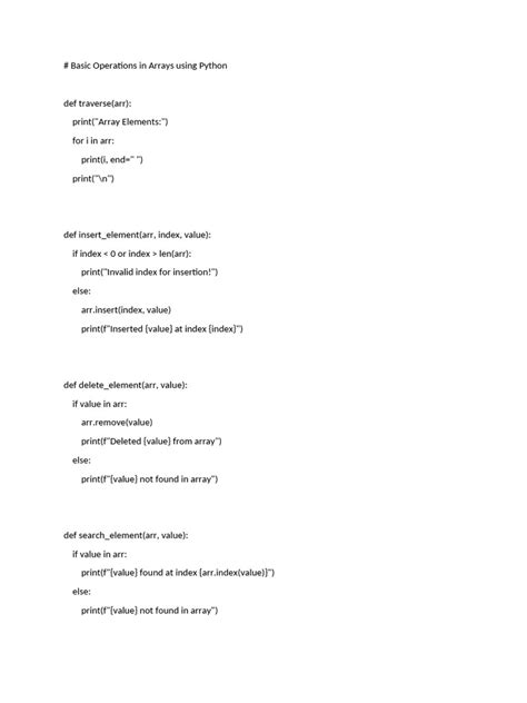 Basic Operations In Arrays Using Python Pdf