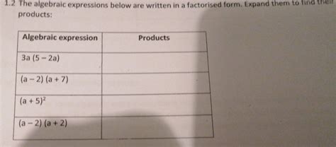 Solved 1 2 The Algebraic Expressions Below Are Written In A Factorised Form Expand Them To