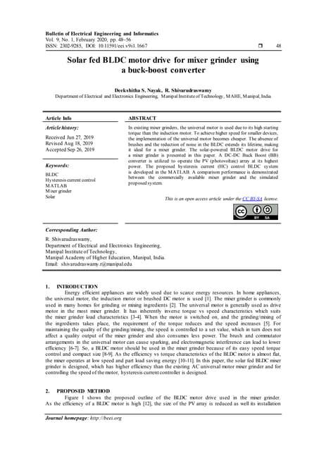 Solar Fed Bldc Motor Drive For Mixer Grinder Using A Buck Boost Converter Pdf Home