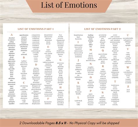 Printable List Of Emotions