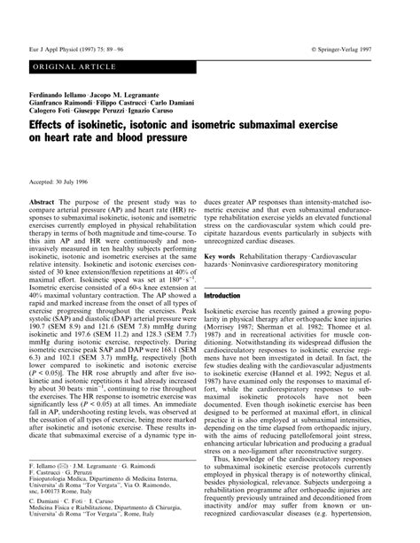 Pdf Effects Of Isokinetic Isotonic And Isometric Submaximal Exercise