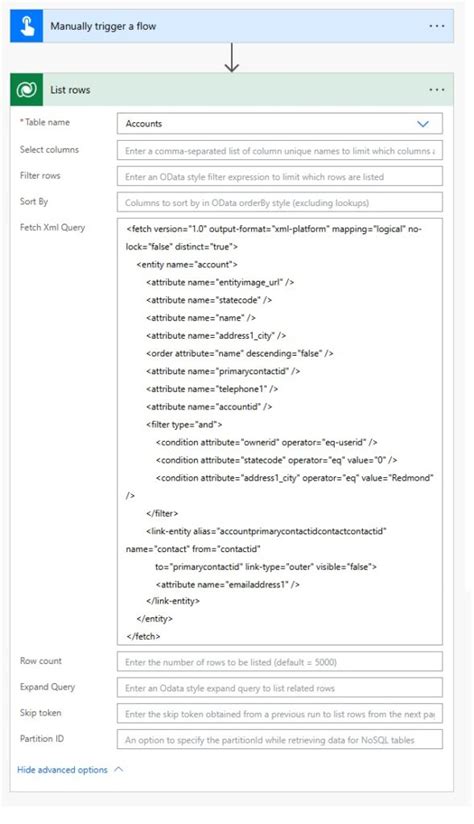 power automate list rows in a dataverse view