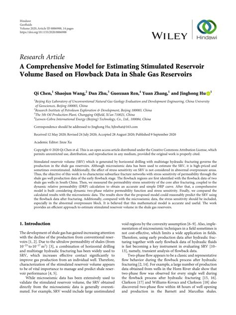 Pdf A Comprehensive Model For Estimating Stimulated Reservoir Volume Based On Flowback Data In
