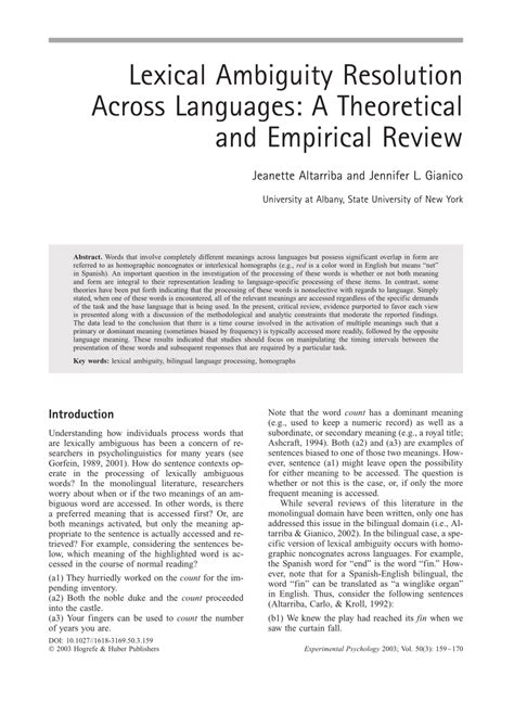 Pdf Lexical Ambiguity Resolution Across Languages A Theoretical And Empirical Review