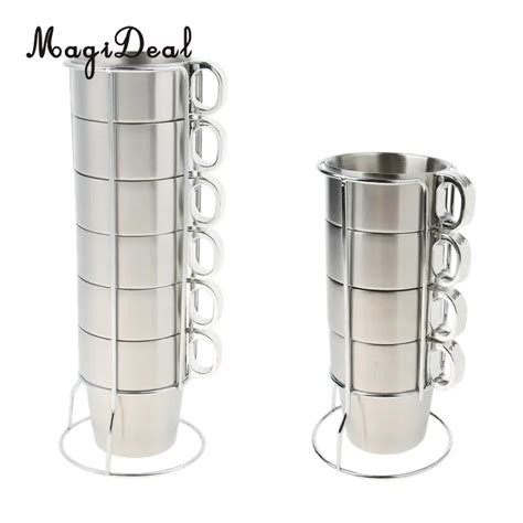 Stainless Steel Cups Water Tea Coffee Mugs With Stackable Rack Holder