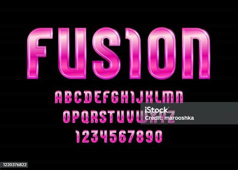 분홍색 스타일의 높은 강철 글꼴 트렌디 한 광택 알파벳 A에서 Z까지의 라틴문자 및 아랍 어 숫자 0에서 9까지의 디자인 벡터 일러스트 레이션 10eps 강철에 대한 스톡