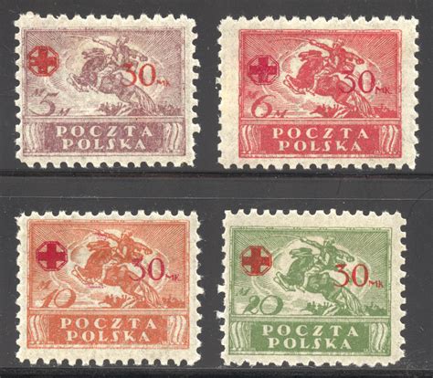 Poland Scott B11 B14 Unused Lhhog 1921 Red Cross Surcharges Scv