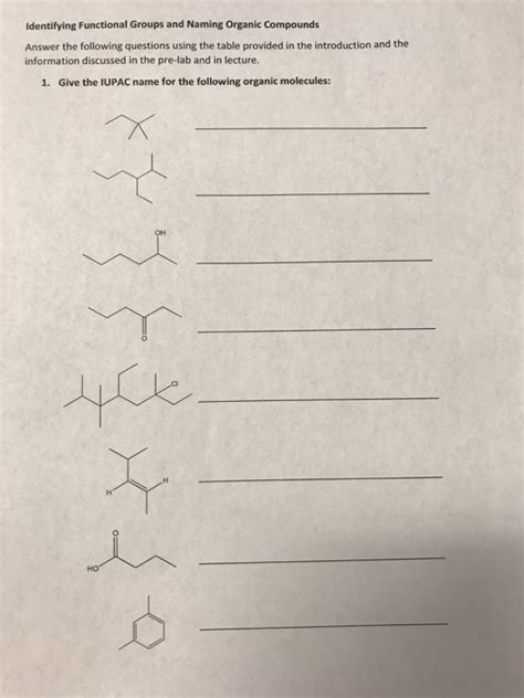 Solved Identifying Functional Groups And Naming Organic Chegg