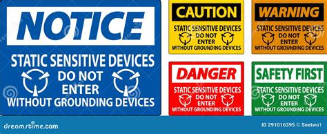 Caution Sign Static Sensitive Devices Do Not Enter Without Grounding Devices Stock Vector