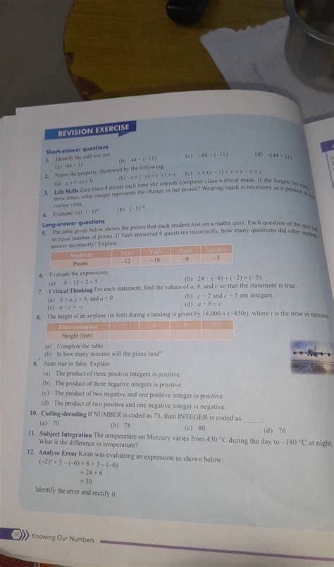 long answer questions 5 the table given below shows the points that each