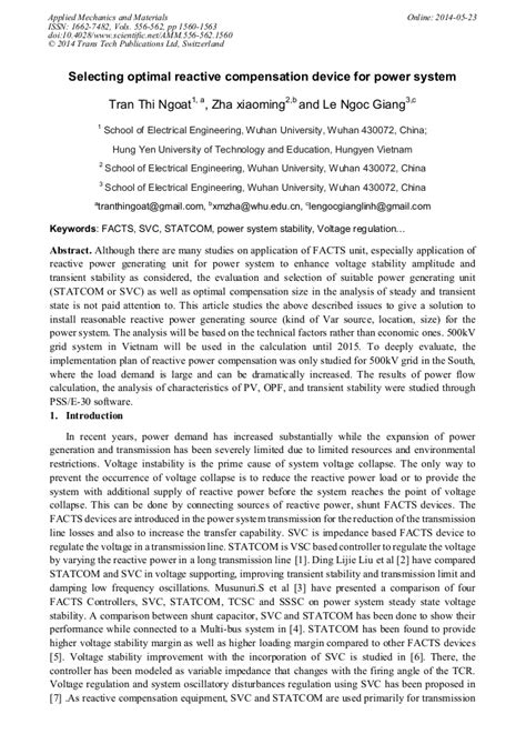 Selecting Optimal Reactive Compensation Device For Power System Scientific Net