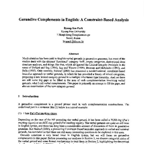 Gerundive Complements In English A Constraint Based Analysis Acl