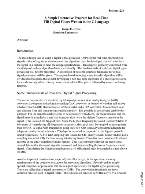 A Simple Interactive Program For Real Time Fir Digital Filters Written