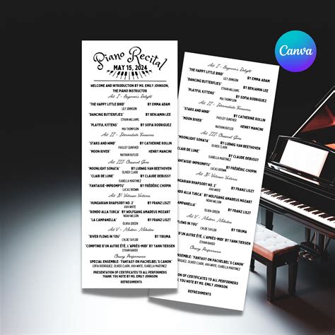 Piano Recital Program Template Free Printable Customizable Concert