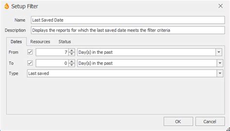 Setup Filter Dialog