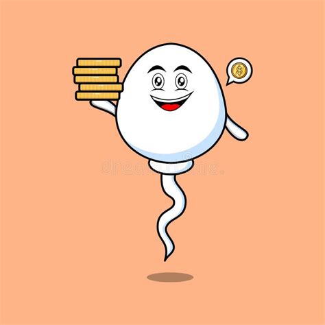 Cute Cartoon Sperm Holding In Stacked Gold Coin Stock Vector Illustration Of Money Woman
